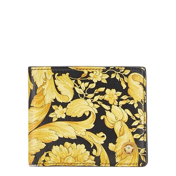 Versace | Bags | Versace Baroque Medusa Bifold Wallet Black Yellow ...